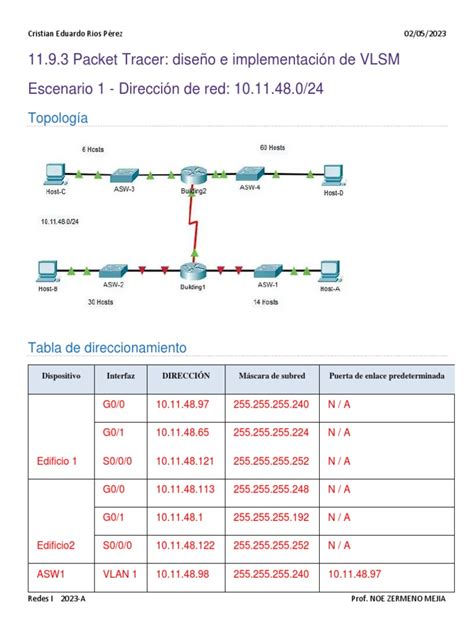 1193 Packet Tracer Vlsm Design And Implementation Practice Es Xl