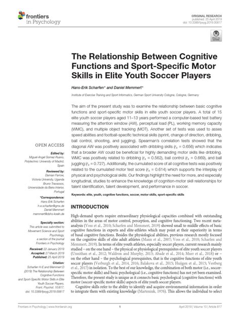 2019 The Relationship Between Cognitive Functions And Sport Specific