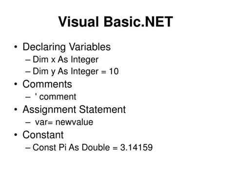 PPT Visual Basic NET PowerPoint Presentation Free Download ID 6300572