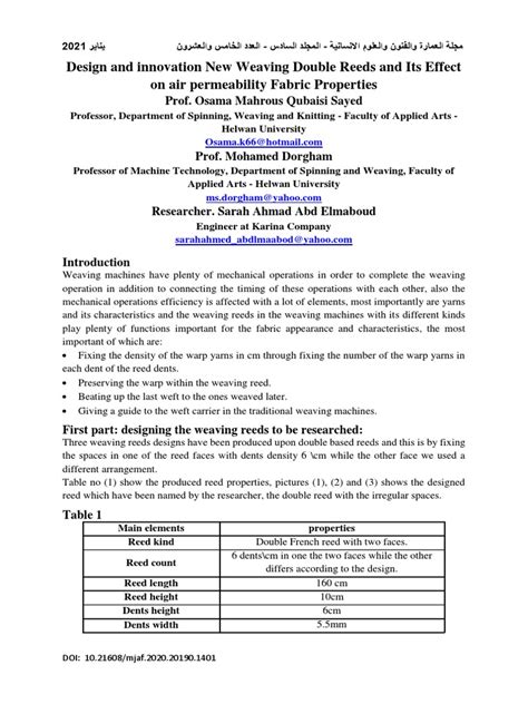 Design And Innovation New Weaving Double Reeds And Its Effect On Air Permeability Fabric