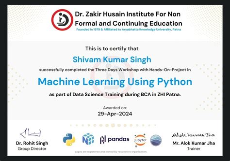 Completed Python Workshop With Dr Rohit Singh Shivam Kumar Singh
