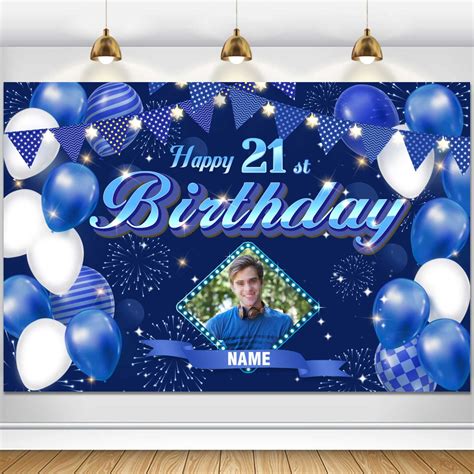 Custom Navy Blue Theme 21st Birthday Decorations Banner