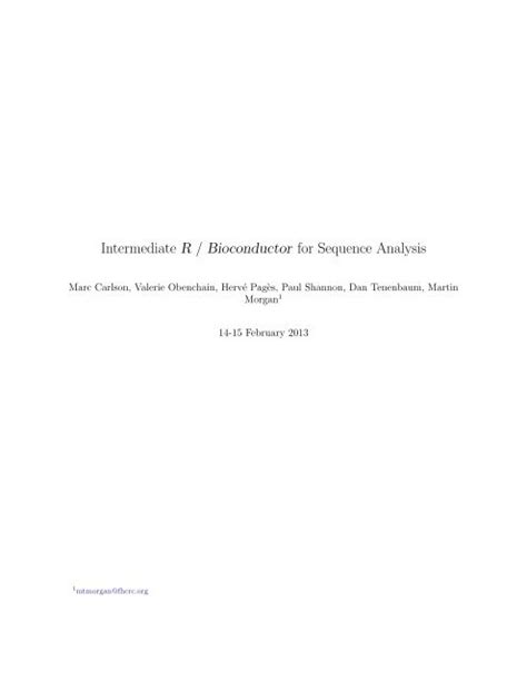 Intermediate R Bioconductor For Sequence Analysis