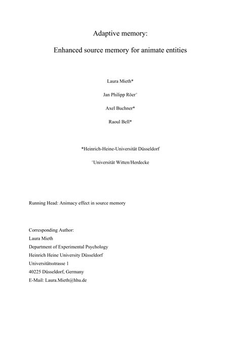 Pdf Adaptive Memory Enhanced Source Memory For Animate Entities