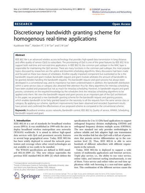 Pdf Discretionary Bandwidth Granting Scheme For Homogenous Real Time Applications