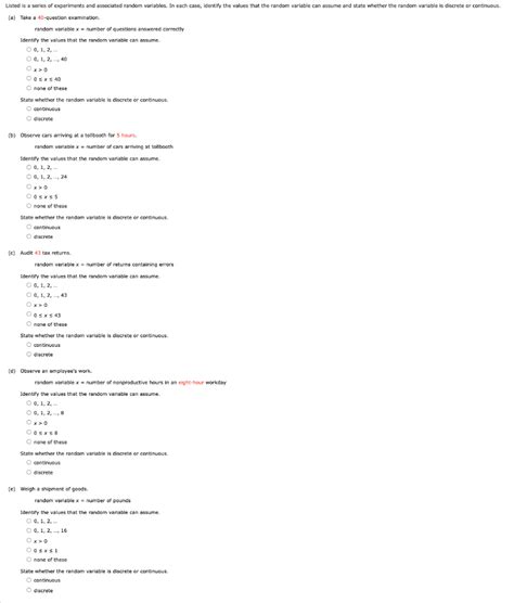 Solved State Whether The Random Variable Is Discrete Or Chegg