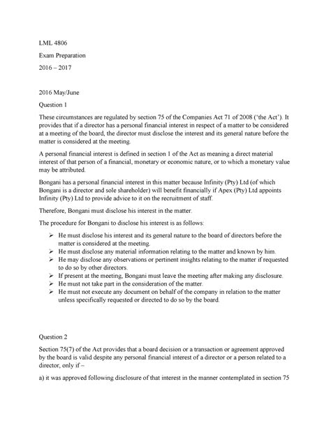 LML Exam Q A Company Law Notes LML Exam Preparation May June