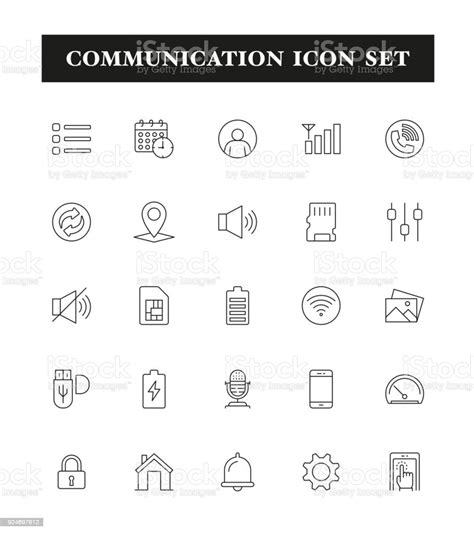 통신 요소 선 아이콘 세트 매스컴에 대한 스톡 벡터 아트 및 기타 이미지 매스컴 아이콘 외형선 Istock