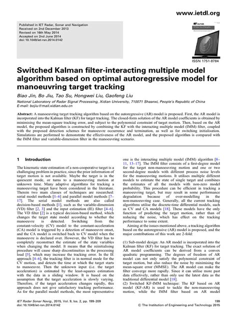 Iet Radar Sonar Navi 2015 Jin Switched Kalman Filter‐interacting Multiple Model Algorithm