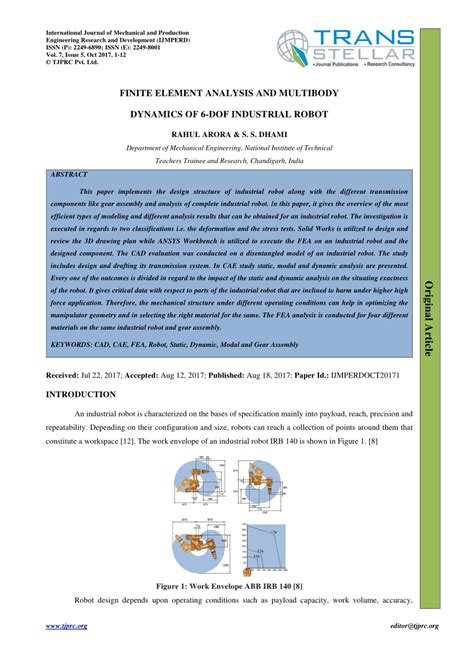 Pdf Finite Element Analysis And Multibody Dynamics Of 6 Dof Industrial Robot