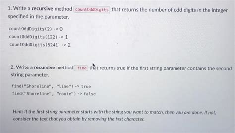 solved 1 write a recursive method that returns the number