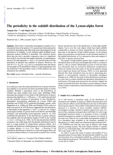 Pdf The Periodicity In The Redshift Distribution Of The Lyman Alpha Forest