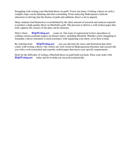 Macbeth Thesis Guilt Pdf Macbeth Shakespearean Tragedies