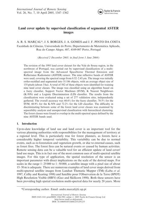 Pdf Land Cover Update By Supervised Classification Of Segmented Aster Images