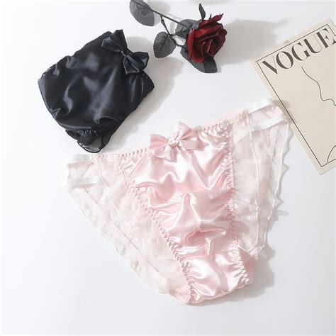 Satin Frilly Panties Knickers With Lace Trim Cissify