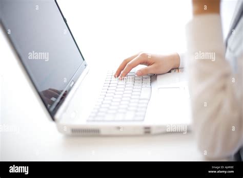 Woman S Hand On Computer Keyboard Stock Photo Alamy