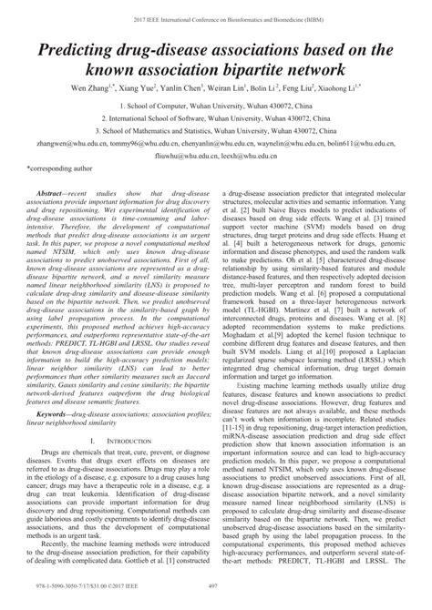 Pdf Predicting Drug Disease Associations Based On The Known Association Bipartite Network
