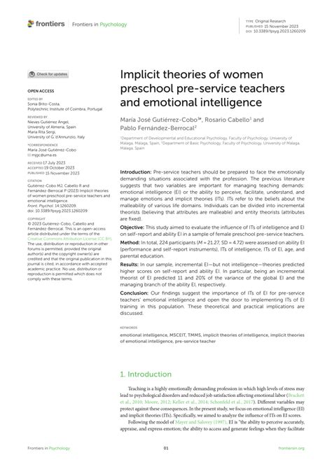 Pdf Implicit Theories Of Women Preschool Pre Service Teachers And