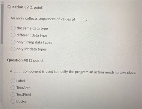 Solved Question 39 1 Point An Array Collects Sequences Of