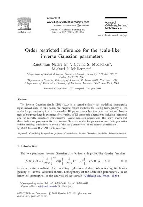 PDF Order Restricted Inference For The Scale Like Inverse Gaussian Parameters DOKUMEN TIPS