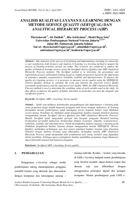 pdf analisis kualitas layanan e learning dengan metode service