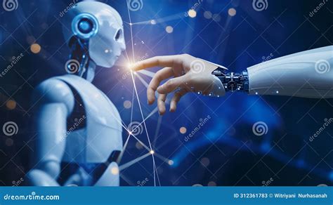 Machine Learning Hand Of Robot And Hand Human Touching On Big Data