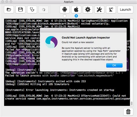 when testing app at that time crash app and display alert from appium