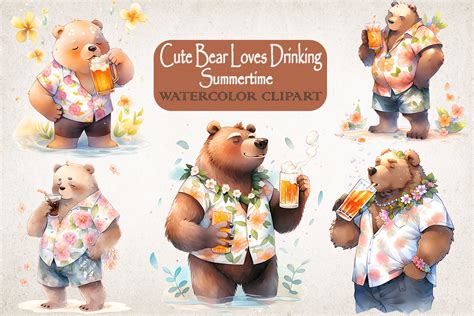 Cute Bear Drinking Summertime Bundle Graphic By Mulew · Creative Fabrica