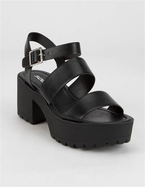 Soda Lug Sole Ankle Strap Womens Platform Sandals Black 373184100