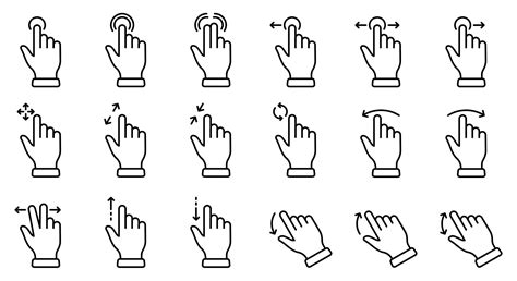 Gesture Slide Left And Right Line Icon Set Hand Finger Touch Swipe And Drag Linear Pictogram
