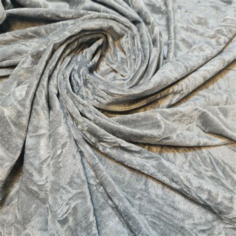 Silver Grey Crushed Velvet Fabric Material Stretch Velour 150cm Wide