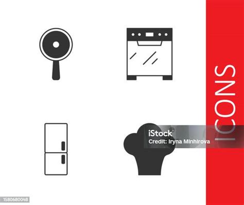 요리사 모자 프라이팬 냉장고 및 오븐 아이콘을 설정합니다 벡터 가정 생활에 대한 스톡 벡터 아트 및 기타 이미지 가정 생활 가정 주방 가정의 방 Istock