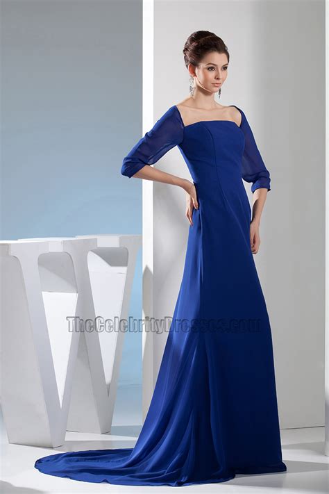 Dark Royal Blue Chiffon Formal Dress Evening Prom Gown
