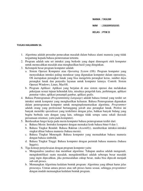 Tugas 1 Algoritma Dan Pemrograman Dasar Pdf