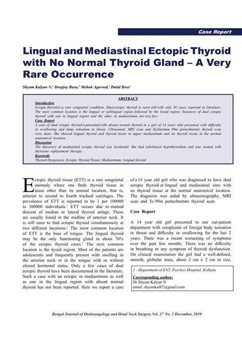Pdf Lingual And Mediastinal Ectopic Thyroid With No Normal Thyroid