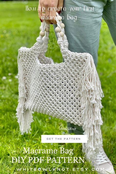 PDF Pattern Macrame Bag DIY Macrame Boho Purse Handbag Pattern Macrame Shopping Bag Tutorial