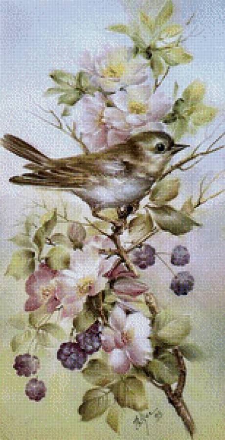Схема вышивки «птичка на ветке №581673 Вышивка крестом
