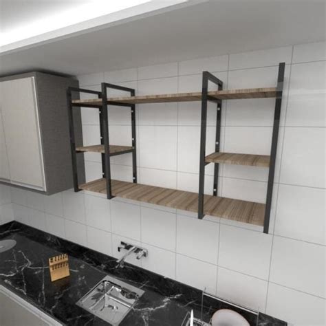 Prateleira Industrial Para Cozinha Aço Cor Preto Prateleiras 30cm Modelo Ind17 Madeiramadeira
