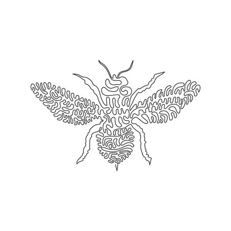 Single One Line Drawing Of Adorable Bee Flying Abstract Art Continuous