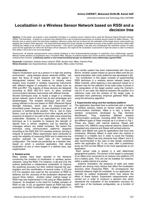 Pdf Localization In A Wireless Sensor Network Based On Rssi And A Decision Tree