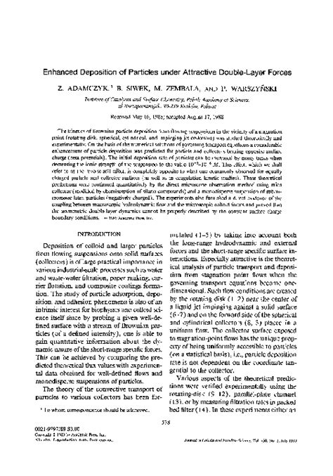 Pdf Enhanced Deposition Of Particles Under Attractive Double Layer Forces
