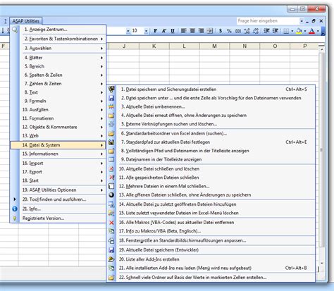 Datei System Utilities ASAP Utilities Eine Beschreibung Seiner Excel Tools Deutsch German