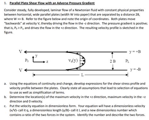 Solved 1 Parallel Plate Shear Flow With An Adverse Pressure