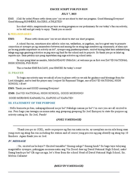 Emcee Script For Fun Run2023 Pdf