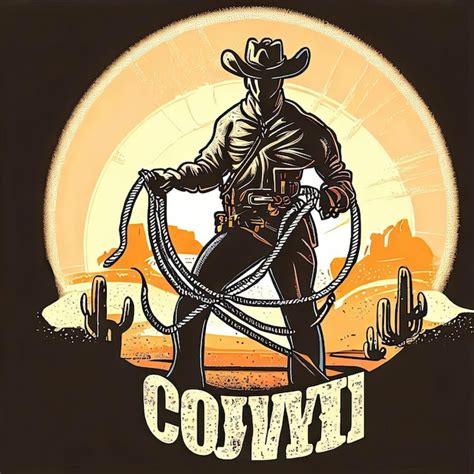 Premium Vector Wild West Maverick Cowboy Tshirt Design With Lasso In