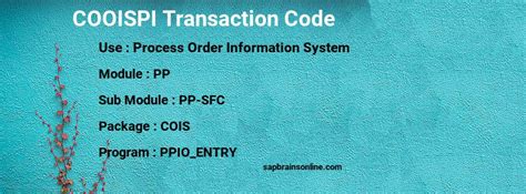 Cooispi Sap Tcode For Process Order Information System