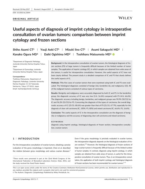 PDF Useful Aspects Of Diagnosis Of Imprint Cytology In Intraoperative Consultation Of Ovarian