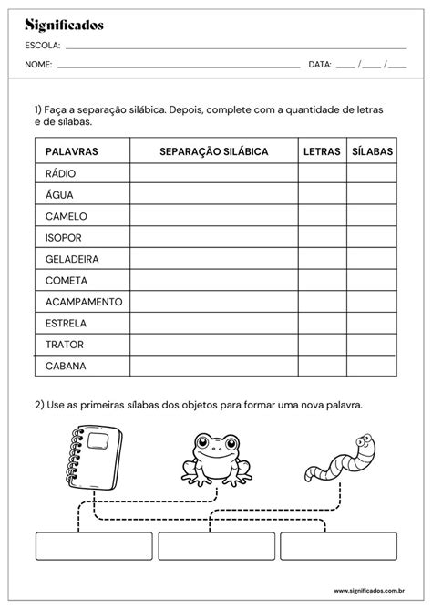Atividades Sobre Separação De Sílabas Para 2ª Ano Do Fundamental Para