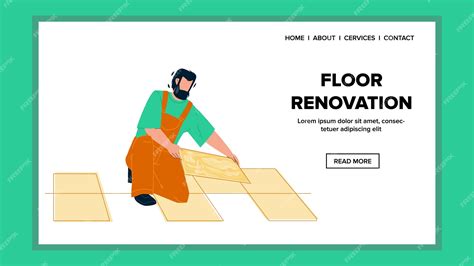 바닥 리노베이션은 젊은 남자 빌더 벡터를 확인합니다 바닥 개조 작업 타일러 수리공 계약자 타일링 및 집 인테리어 개조 타일 웹 플랫 만화 일러스트를 설치하는 캐릭터