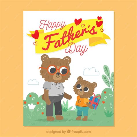 Free Vector Greeting Card With Lovely Bears For Fathers Day